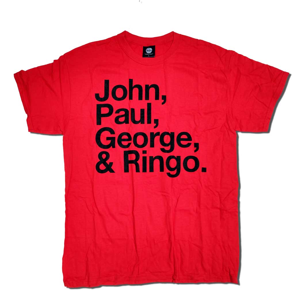 The Beatles T Shirt - Names John Paul George & Ringo Red Version 100%